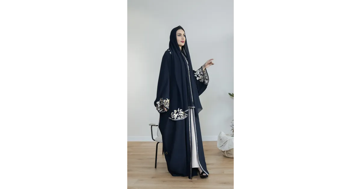 Navy Blue Embroidery Farasha Abaya